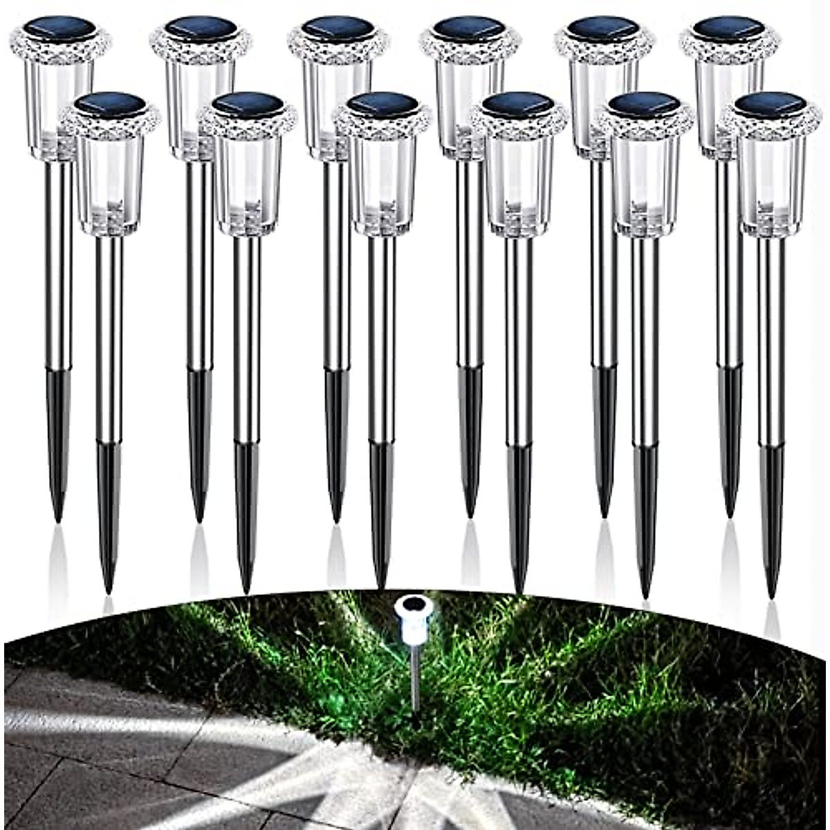 TIJNN Garden lights-12packs, Solar Outdoor Lighting Waterproof Lights for Garden, Patio, Lawn, Path.