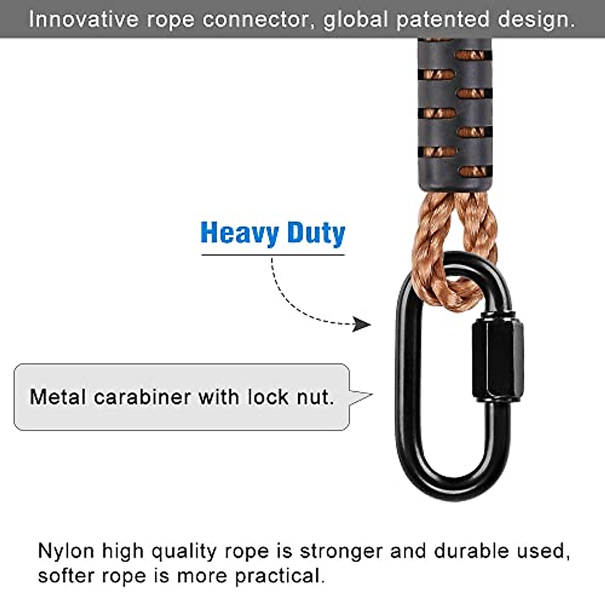SELEWARE Hammock Straps, Tree Swing Rope, Hammock Chair Hanging Rope Kit W/Stainless Steel Carabiner Snap Hook Holds to 1000lbs, for Outdoor Playground Swings Hammock Yoga Boxing, 4 ft, 2 Pack