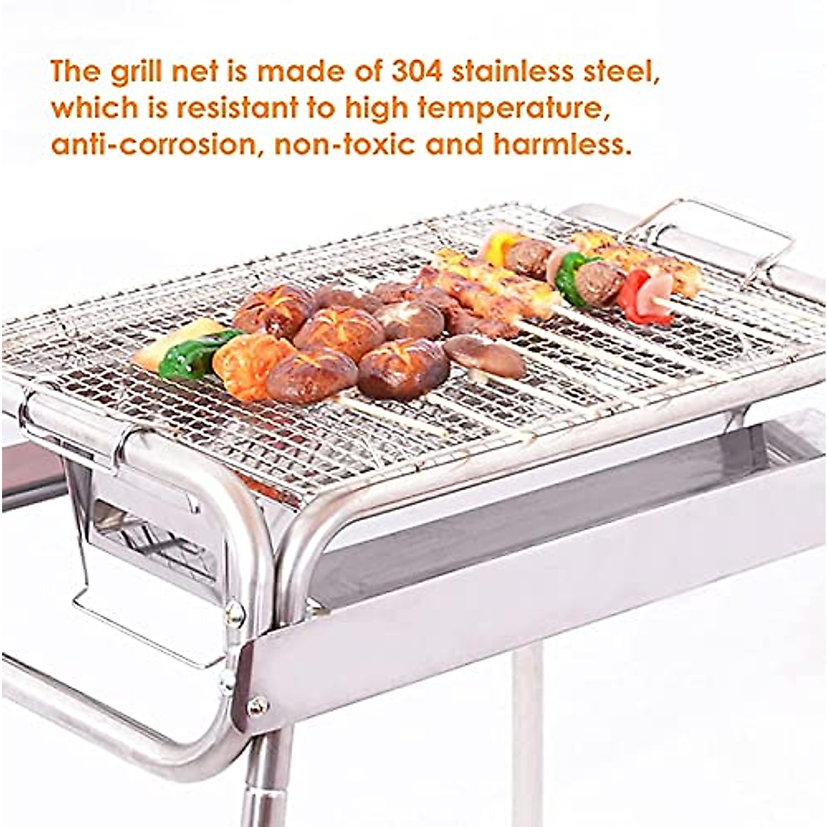 Charcoal Grill, Barbecue Charcoal Grill, Outdoor Stainless Steel Smoker BBQ grill for Outdoor Cooking Camping Picnics Beach 27.5''x12.2''x 27.5''