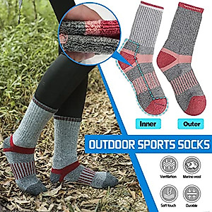 Merino Wool Hiking Socks for Women Men Warm Thermal Winter Cozy Boot Work Crew Socks Gifts Stocking Stuffers 5 Pairs (Light Stripes B,M)