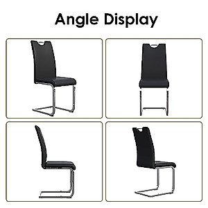 HAIZAO Dining Table Set for 2, Modern Round Tempered Glass Top Table and PU Leather Chairs for Dining Room, Small Living Room, Kitchen, Plain Back, Black with Silver Base