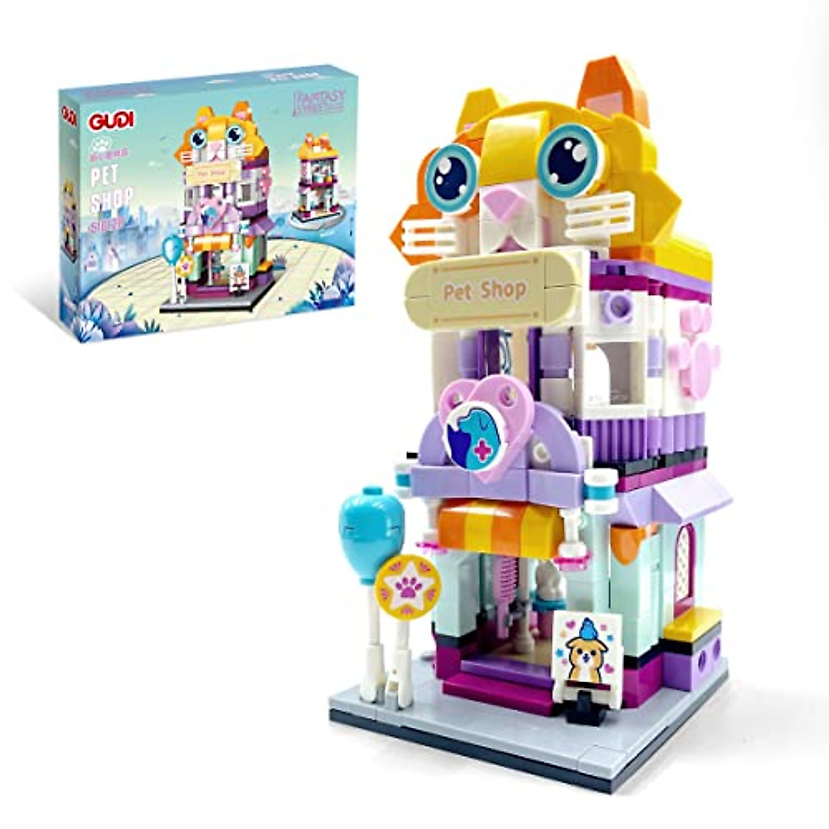 MENYORD Mini Street View Building Block kit, 287 Pieces MOC Creative Pet Shop Architecture Toys, ollectible Gift for Kids Ages 6+ (New 2023，Compatible with Lego Set)(Pet Shop)