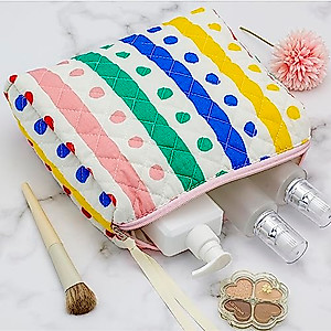 PAZIMIIK Cotton Makeup Bag for Women Large Quilted Travel Cosmetic Pouch Girls' Make Up Organizer,Colorful Polka Dot