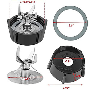 Replacement Parts For Oster Osterizer Blender Blades with 4902 Blender Jar Bottom & 6 Point Fusion Blade 4961 & 2 Pcs O Ring Rubber Seal Gasket Compatible with Oster Osterizer Blender Accessories