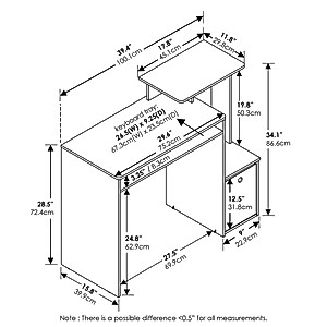 Furinno Econ Multipurpose Home Office Computer Writing Desk, French Oak Grey & Andrey End Table/Side Table/Night Stand/Bedside Table with Bin Drawer, French Oak Grey/Black