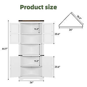 GarveeHome Farmhouse Corner Cabinet, Tall Corner Cabinet with Barn Door & Adjustable Shelves, Corner Storage Cabinet for Living Room, Kitchen, Bathroom, White