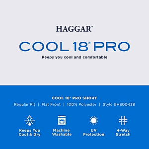 Haggar Men's Cool 18 Pro Straight Fit 4-Way Stretch Flat Front Expandable Waist Short with Big & Tall Sizes, Navy Classic, 56