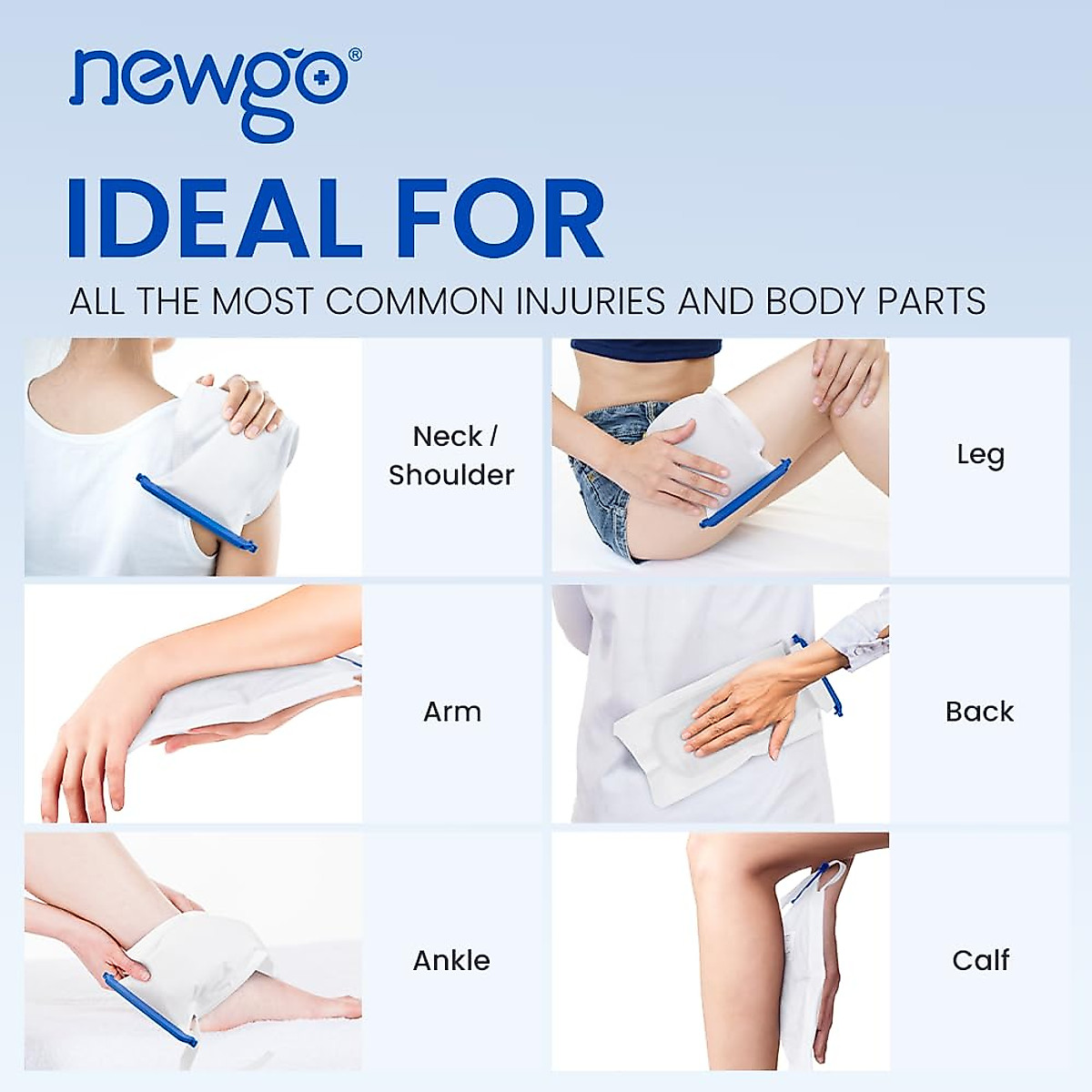 NEWGO Refillable Ice Bags with Clamp Closure [Pack of 2] Large 7 X 4.6, Reusable Easy Filling Hospital Ice Pack with Soft Outer Covering and Leak Resistant Inner Layer