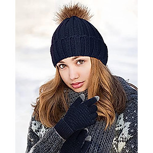 4 Pieces Winter Hat and Gloves Set Women Beanie Hat Gloves Skull Cap Touchscreen Gloves for Women Girl Lady Couple (Navy Blue, Pinkish Pink)