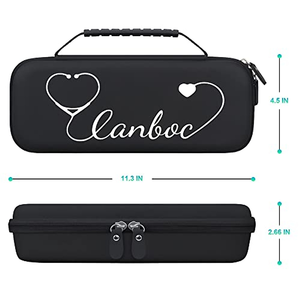 Canboc Stethoscope Case, Large Stethoscope Holder with ID Slot, Compatible with 3M Littmann Classic III, Lightweight II S.E., Cardiology IV Stethoscope, Mesh Bag fit Pen Light, Black+Black