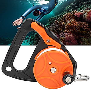 Diving Reels, 150ft Dive Reel, Diving Line Reel Diving Equipment with Handle Card Position PP Rope Combination for Wreck Equipment Underwater Diving/Cave Drift Diving(Orange)