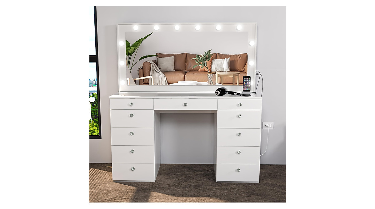 Boahaus Orla Extra Large Makeup Vanity with Lights & Storage