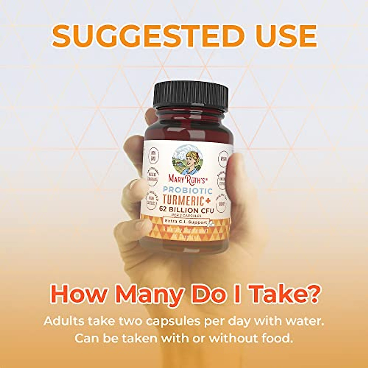 MaryRuth Organics Probiotic Turmeric + Extra GI Support | 62 Billion CFU | Organic Ingredients Turmeric Complex with Probiotics | Turmeric Curcumin Capsules for Digestion | Vegan | 60 Count