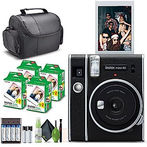 Fujifilm Instax Mini 40 Instant Camera Black Bundle with Fuji Instax Mini Film 80 Sheets + 4 Rechargeable Batteries and More Perfect Camera for Wedding, Kids, Birthday Or Any Occasion