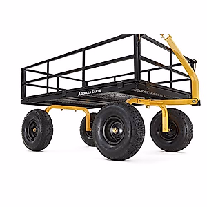 Gorilla Carts GOR1400-COM Steel Utility Cart, Heavy-Duty Convertible 2-in-1 Handle and Removable Sides, 12 cu ft, 1400 lb Capacity, Black