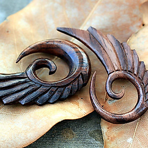 Covet Jewelry Organic Sono Wood Swan's Wing Spiral Taper (6GA)