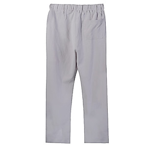 LVCBL Men's Linen Pants Elastic Waist Beach Pants with Elastic Waist Casual Trousers,Light Grey,2XL
