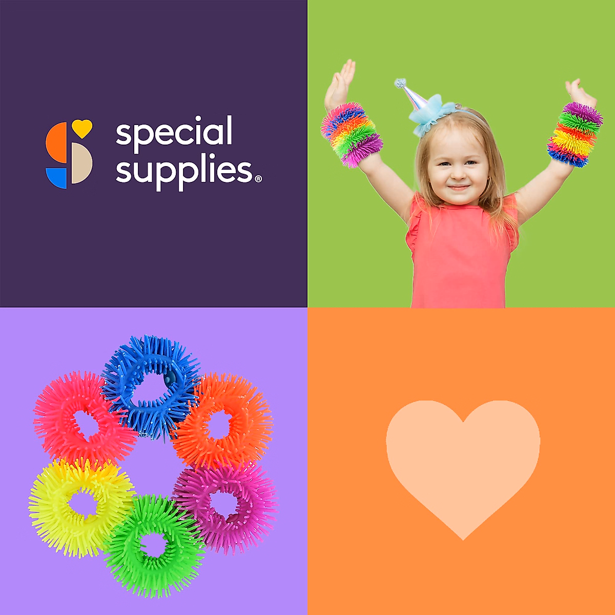 Special Supplies Squishy Fuzzy Band Bracelets for Kids, 6 Pack, Flexible and Stretchy Wearable Sensory Toys, Tactile Silicone Squiggly Touch, Bright and Colorful Wristbands