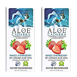 Aloe Cadabra Flavored Personal Lubricant and Vaginal Moisturizer, Organic Edible Aloe Lube for Men, Women and Couples, Non-Staining, pH Balanced, Toy Compatible (Strawberry, 2.5 Ounces, 2 Pack)