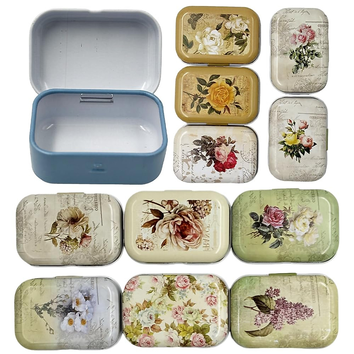8Pcs Mini Flower Tin Trinket Jewelry Organizer Storage Box Decorative Boxes Small Metal Tins with Hinged Lids Portable Box Containers Small Storage Kit,Christmas Stocking Stuffers