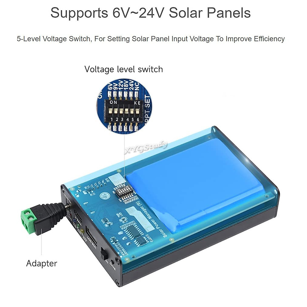 XYGStudy Solar Power Manager Embedded Rechargeable 10000mAh Li-Po Battery Supports 6V~24V Solar Panels with Multi Protection Circuits