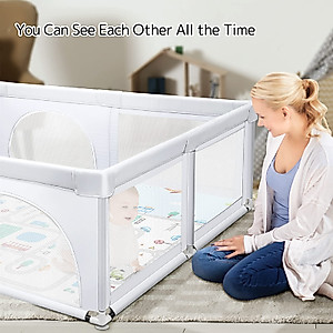 Baby Playpen with Mat, 79"x71" Extra Large Play Pens for Babies and Toddlers, Infants Playpen Gate Kids Safety Play Yard (Light Gray)