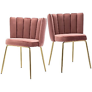 DM Furniture Velvet Dining Chairs Set of 2 Modern Accent Chair Upholstered Side Chair with Gold Metal Legs for Home Kitchen Living Room, Pink