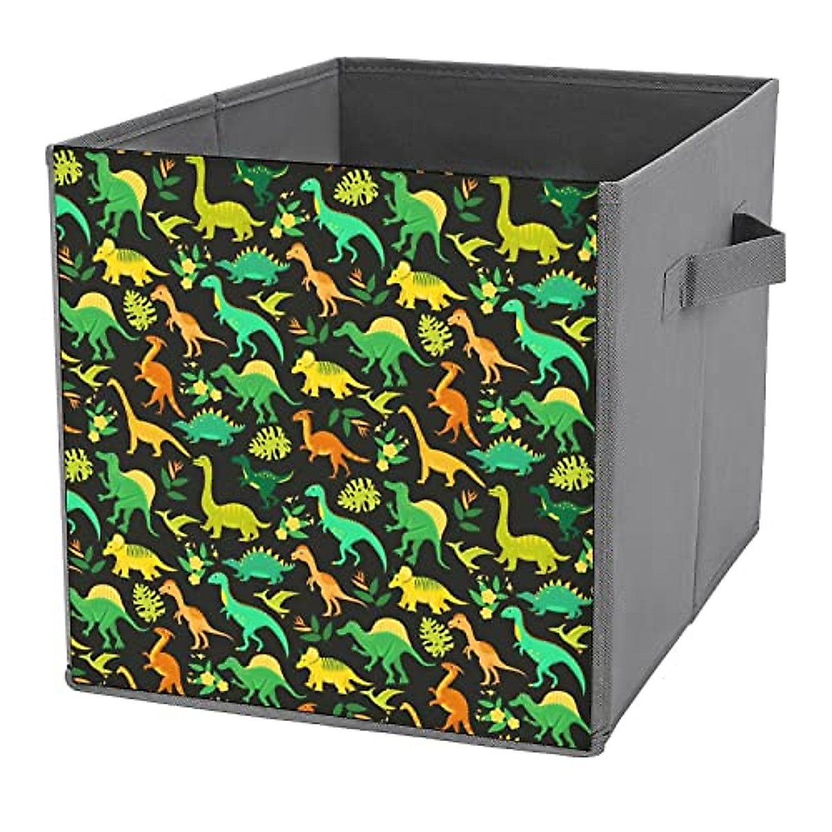Cartoon Dinosaurs and Tropial Palm Large Cubes Storage Bins Collapsible Canvas Storage Box Closet Organizers for Shelves