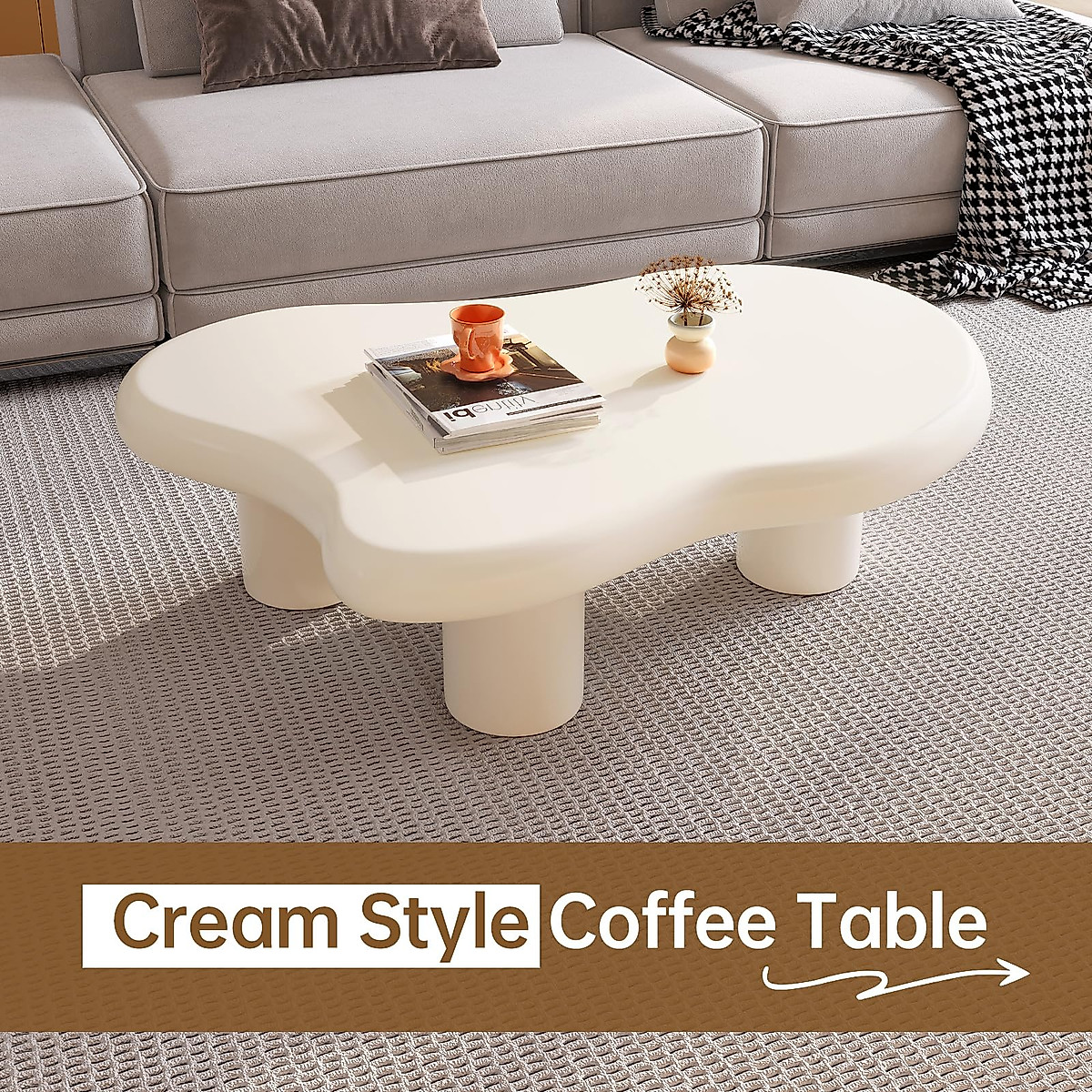 Guyii Cloud Coffee Table, Black Coffee Table for Living Room, Cartoon Irregular Indoor Tea Table, Modern End Table with 3 Legs (White, 41.02 Inch)