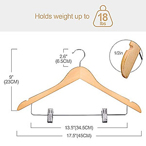 HOUSE DAY 12 Pack High-Grade Wooden Suit Hangers Skirt Hangers with Clips Solid Wood Pants Hangers Natural Smooth Finish Premium Wood Hangers with Durable Metal Clips for Blouse, Dress, Coat, Jacket