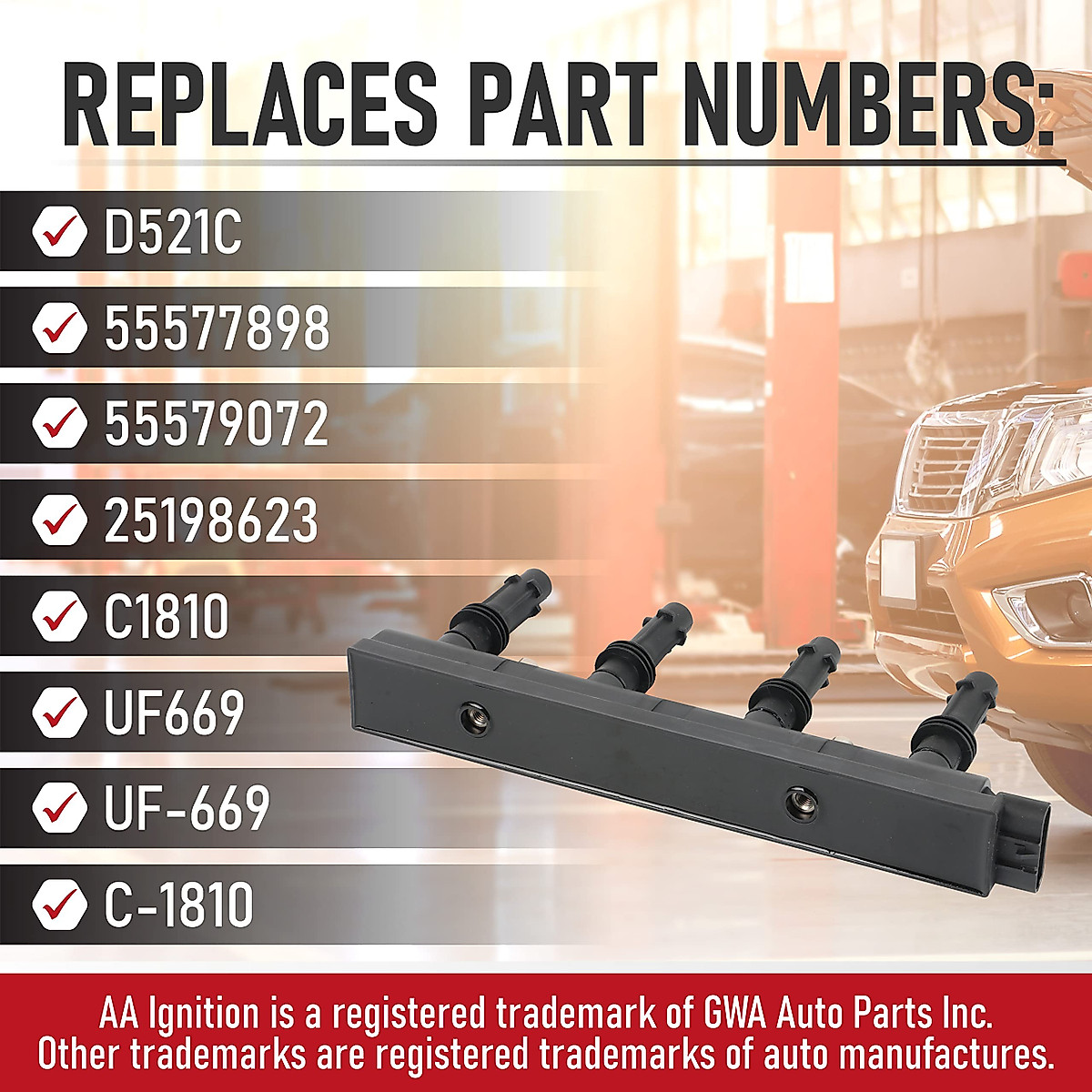 Ignition Coil Pack - Compatible with Chevy, Buick, Cadillac Vehicles - 2011-2018 - 1.4L Encore, ELR, Cruze, Cruze Limited, Sonic, Trax, Volt - Replaces D521C, 55577898, 55579072, 25198623, UF669