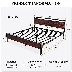 SHA CERLIN 14 Inch King Size Metal Platform Bed Frame with Wooden Headboard and Footboard, Mattress Foundation, No Box Spring Needed, Large Under Bed Storage, Non-Slip Without Noise, Mahogany