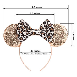 CHuangQi Mouse Ears Headband with Shiny Bow, Double-sided Sequins Glitter Hair Band, for Birthday Party Celebration & Event (XC11)