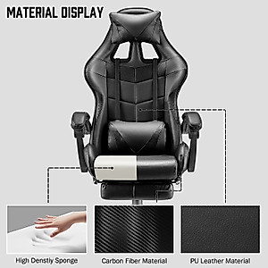 Soontrans Gaming Chairs with Footrest, PU Leather Office Chair, Gamer Chair,Ergonomic Game Chair with Height Adjustment, Lumbar Support (Carbon Black)