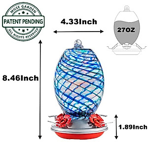 Muse Garden Hummingbird Feeders for Outdoors Hanging, Blown Glass Hummingbird Feeder, Hummingbird Gifts for Mom, Garden Backyard Decor, Unique Gifts Idea for Women, 27OZ, Royal Mermaid