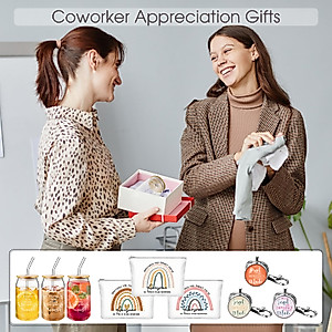 Hoolerry 9 Pcs Thank You Gifts for Women 16oz Glass Cup Motivational Pouch Employee Appreciation Keychain for Coworkers(Rainbow)