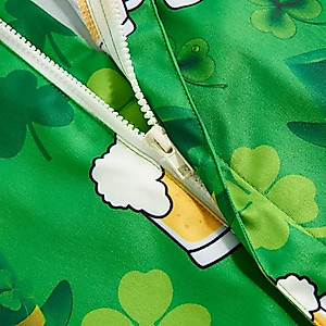 Idgreatim ST Patricks Day Romper for Men Green Shamrock Clover Short Sleeve One Piece Jumpsuit Outfits M