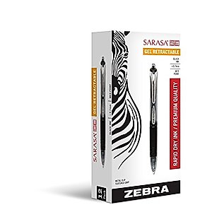 Zebra Pen 46410 Zebra Sarasa SE Retractable Gel Ink Pens, Medium Point 0.7mm, Black Rapid Dry Ink, 12-Count
