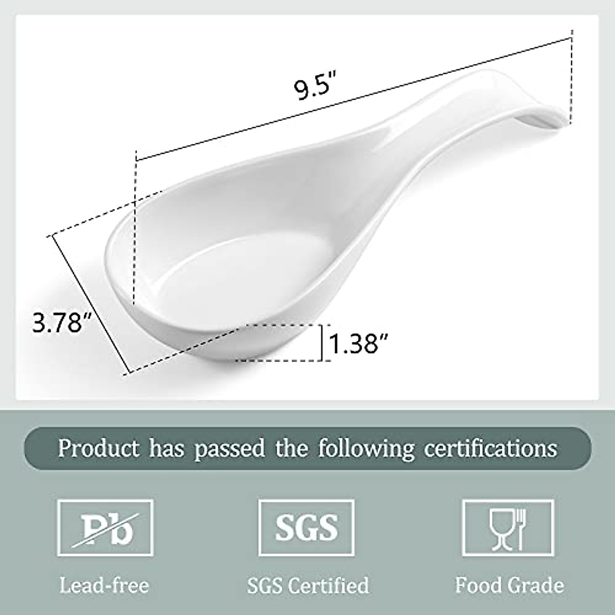 Yedio Porcelain Spoon Rest for Cooking, 2 Piece White Spoon Holder for Kitchen Counter, 9.5 Inch Large Spoon Rest for Cooktop