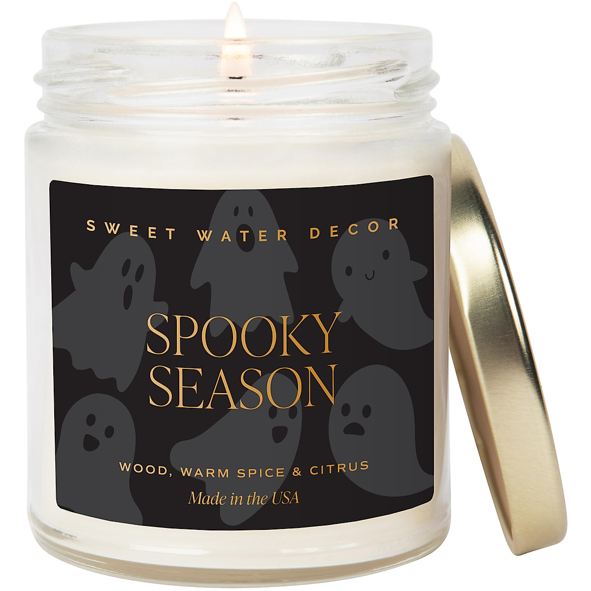 Sweet Water Decor Halloween Candle - Scented Candle with Wood, Warm Spice, and Citrus Scents - Decorative Candle with 40 Hours Burn Time - Perfect Spooky Candles Gift - Patterned Jar Candle 9oz