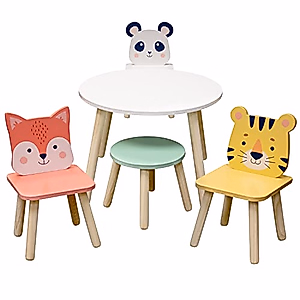 Kids Animal Table & Chair Set- Toddler Table w 3 Toddler Seats & Adult Stool for Arts, Activities- Adorably Themed Playroom Furniture, Dining Table or Activity Center for Daycares Classroom Play Area