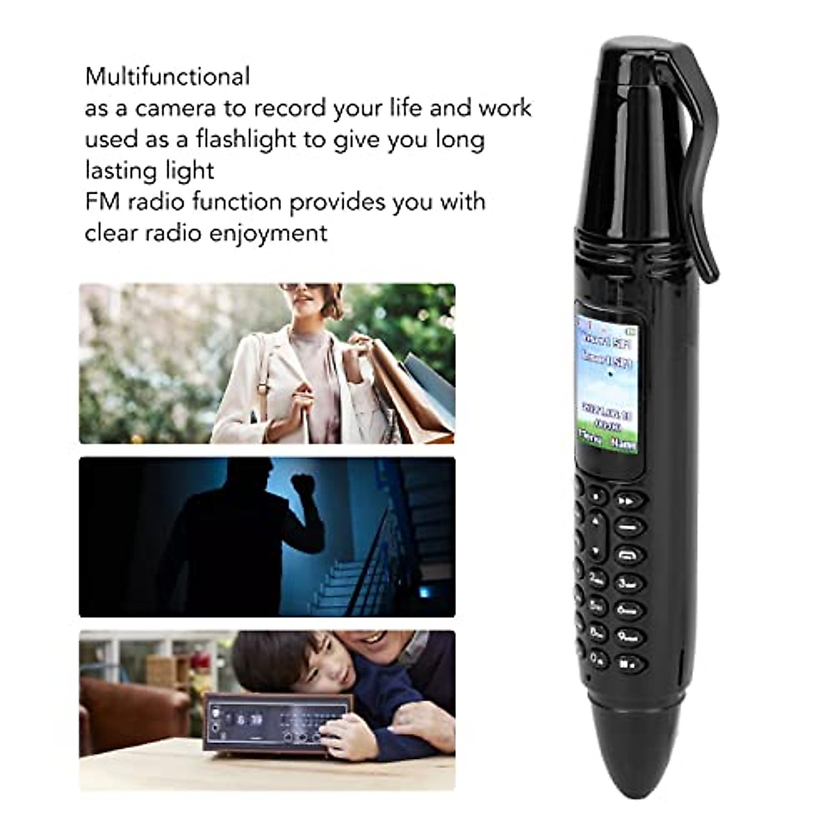 Yunseity Pen Mini Cell Phone Bluetooth Dialer 0.96in Tiny Screen Mobile Phone Support GSM Dual SIM Max 32G TF Card with Camera Flashlight Radio Music Player Rechargeable Mini Pen Cellphone