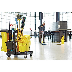 Rubbermaid Commercial Products, WaveBrake - Commercial Industrial Mop Bucket with Side-Press Wringer Combo on Wheels, 35 Quart, Yellow