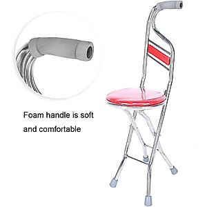 Walking Stick Chair Combo,Massage Seat Board & Ergonomic Handle, Adjustable Anti-Skid Walking Stick for Arthritis Disabled and Elderly