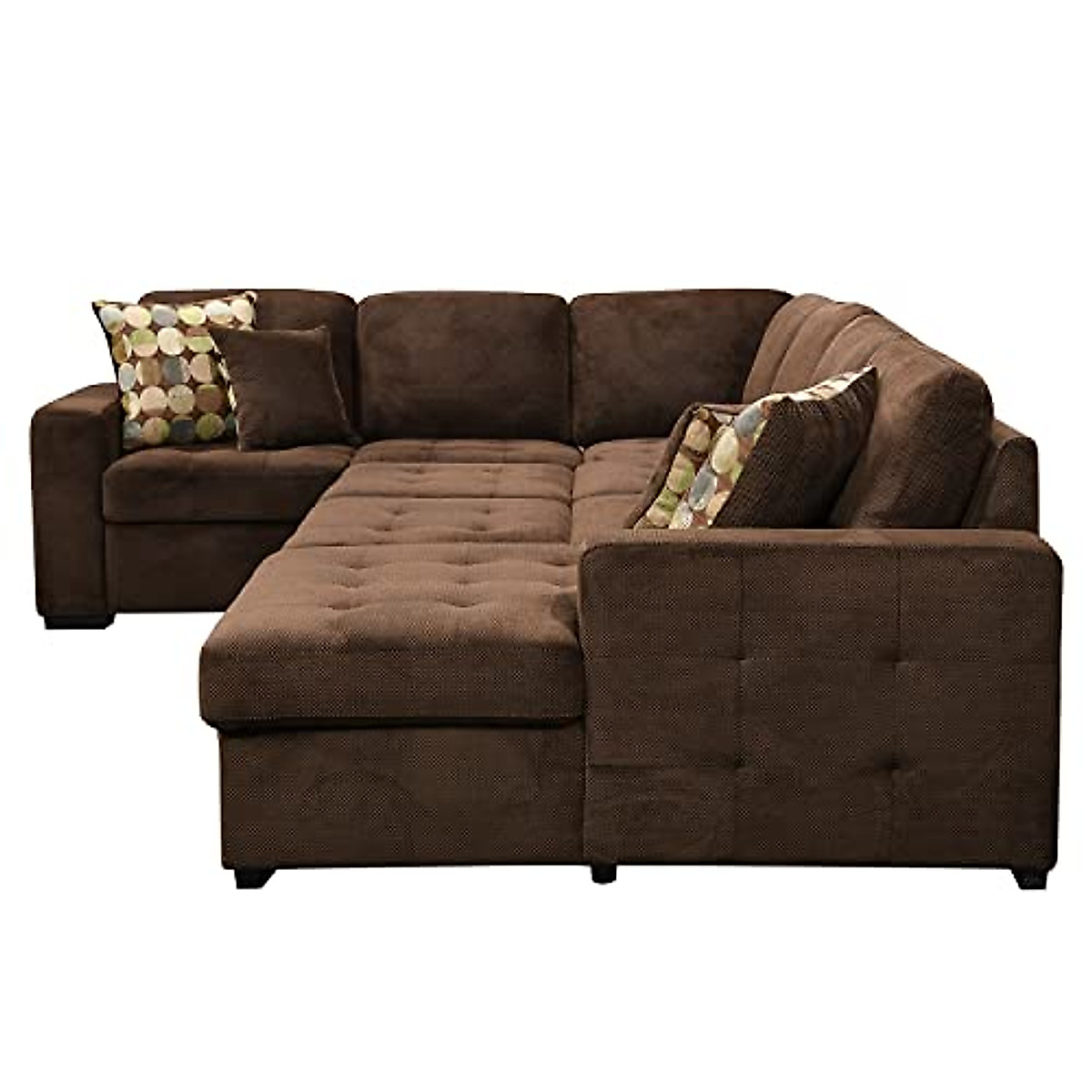 THSUPER Sectional Sleeper Sofa with Pull Out Bed, Oversized Sectional Couch with Storage Chaise U Shape Sleeper Sectional Sofa Bed for Living Room, Fabric Dark Brown