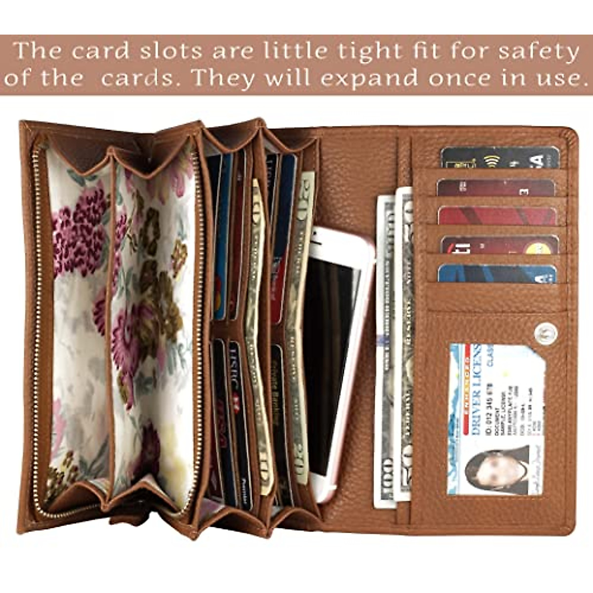 Mou Meraki Women RFID Blocking Real Leather Bifold Wallets For Women-Shield Against Identity Theft (Pebble Cognac)