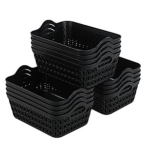 Rinboat Small Plastic Desktop Storage Basket Tray, Black, 12 Packs