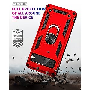 SunRemex for Google Pixel 7 Case with HD Screen Protector [2 Packs], [Not for Google Pixel 7 Pro ], Magnetic Ring Holder Kickstand,[Military Grade] Phone Case for Google Pixel 7 2022 (Red)