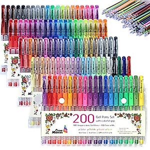 Cedar Markers Gel Pens. 200 Set 100 Pens Plus 100 Refills. Color Pens with Grip. Neon, Glitter, Metallic, Pastel Colors No Duplicates. Drawing Pens for Bullet Journal.