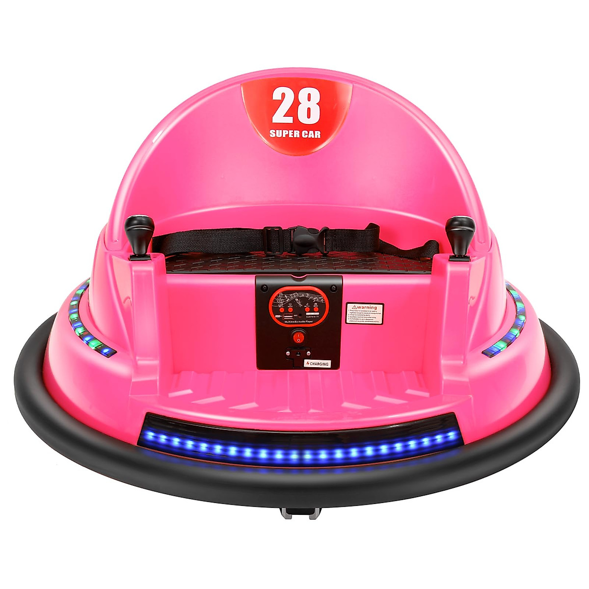 Electric Ride On Bumper Car Kids 12V 3-Speeds for Toddlers, 1.5-8 Years Old Baby Bumping Toy Cars, DIY Sticker Baby Toy Gifts, Remote Control, Bluetooth, 360 Spin ASTM-Certified Pink